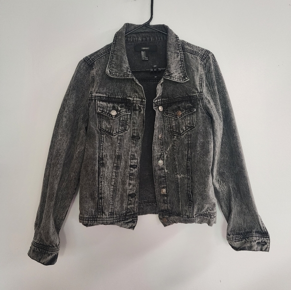 Forever 21 | Jackets & Coats | Forever 2 Black Denim Acid Wash Jacket ...